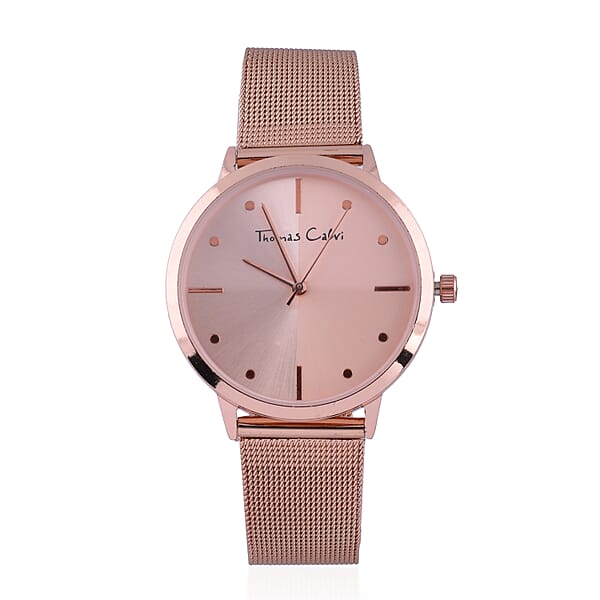 Thomas Calvi Ladies Bracelet Watch with Rose Gold Tone Case and Rose ...