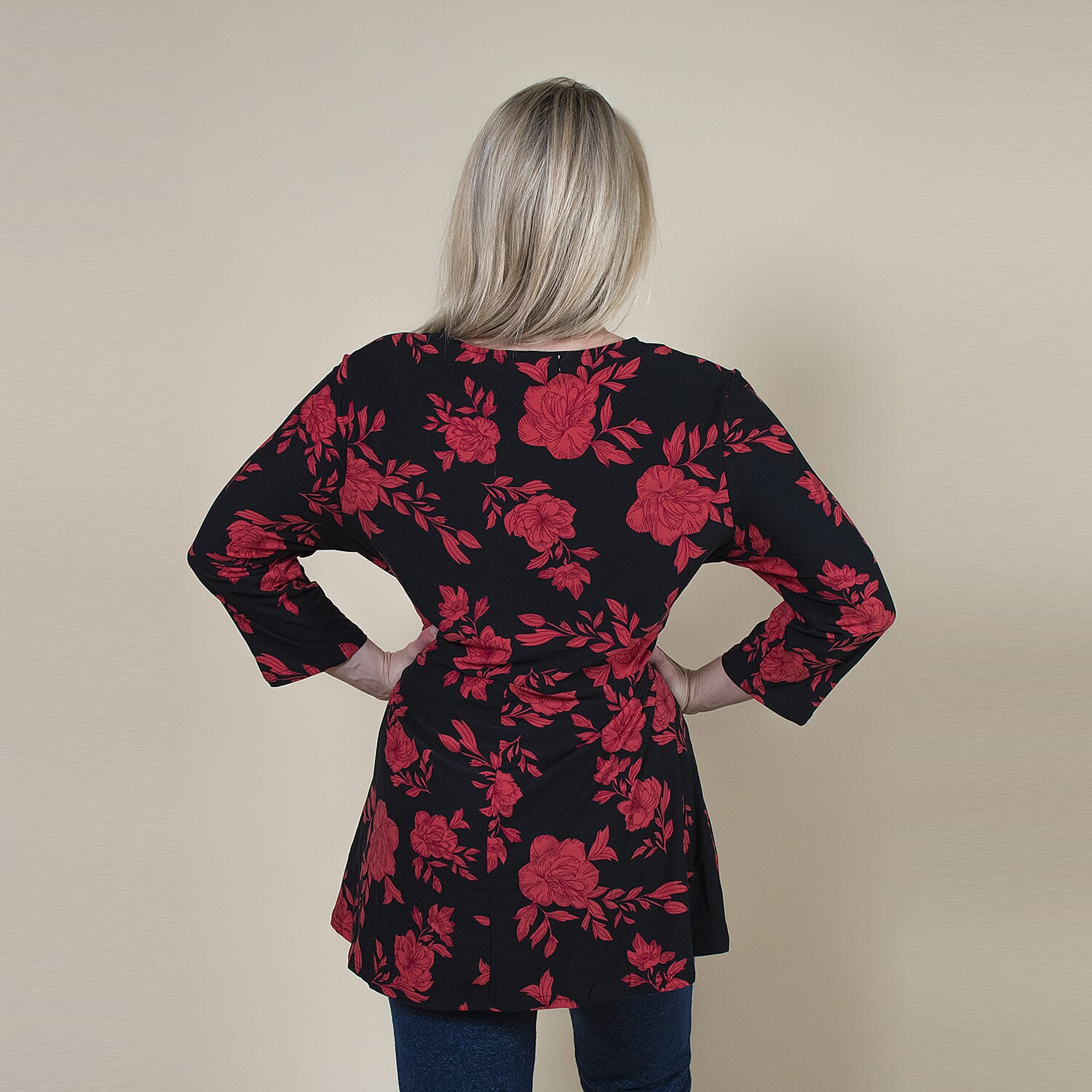 Floral Pattern Wrap Top - Black and Red - 6263318 - TJC