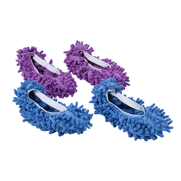 2 Pairs Mop Slippers for Cleaning and Mopping- Purple and Blue ...