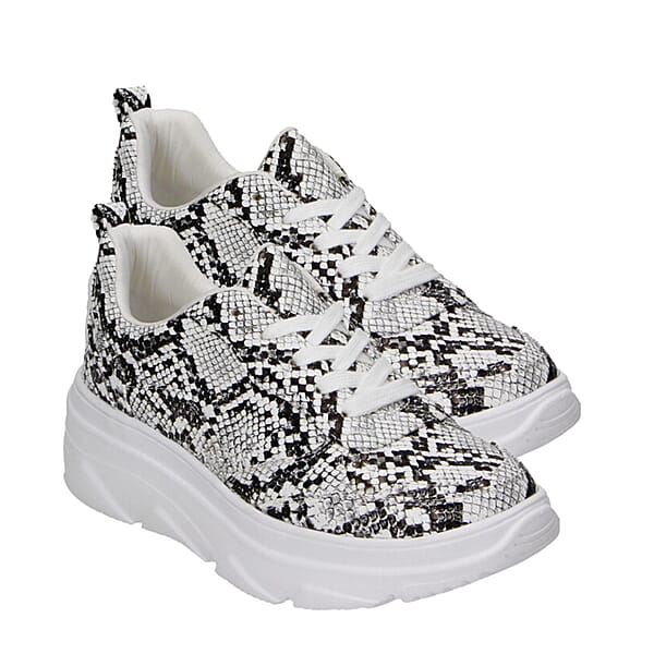 Hopful Snakeskin Pattern Training Shoes - Black and White - 6274728 - TJC