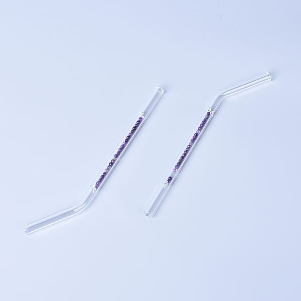 Set of 2 - Amethyst and Natural Gem Crystal Drinking Straw with Gift ...