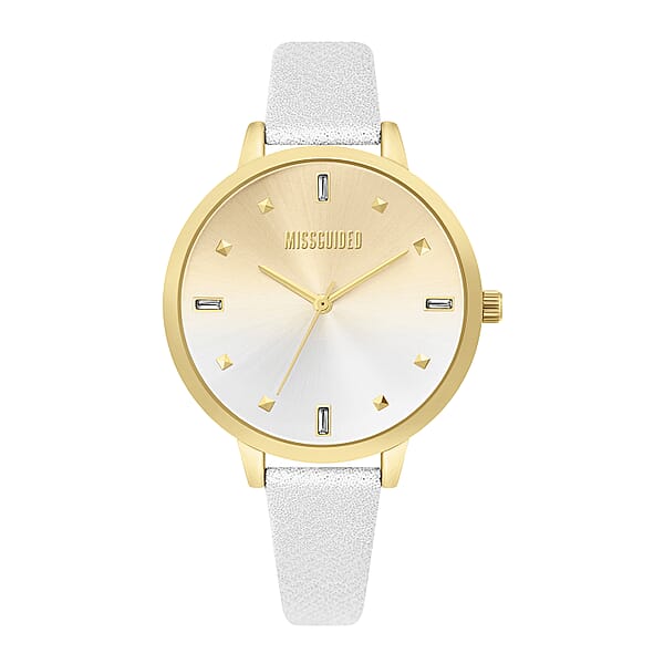 MISSGUIDED Watch with Gold Case, Round Graduated Gold to White Sunray ...