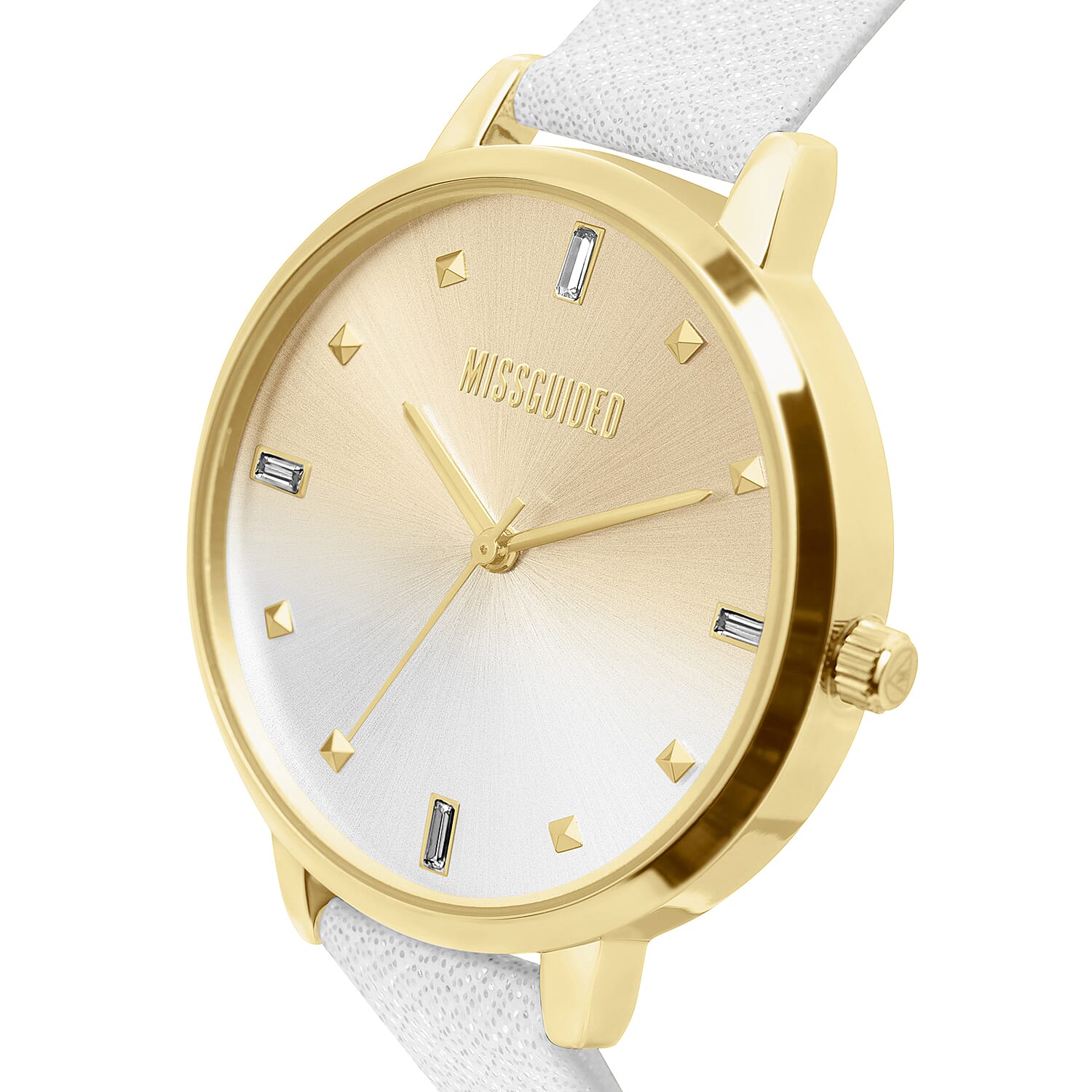 MISSGUIDED Watch with Gold Case, Round Graduated Gold to White Sunray ...