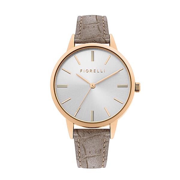 Fiorelli Ladies Watch with Rose Gold Case, Round Silver Sunray Dial and ...