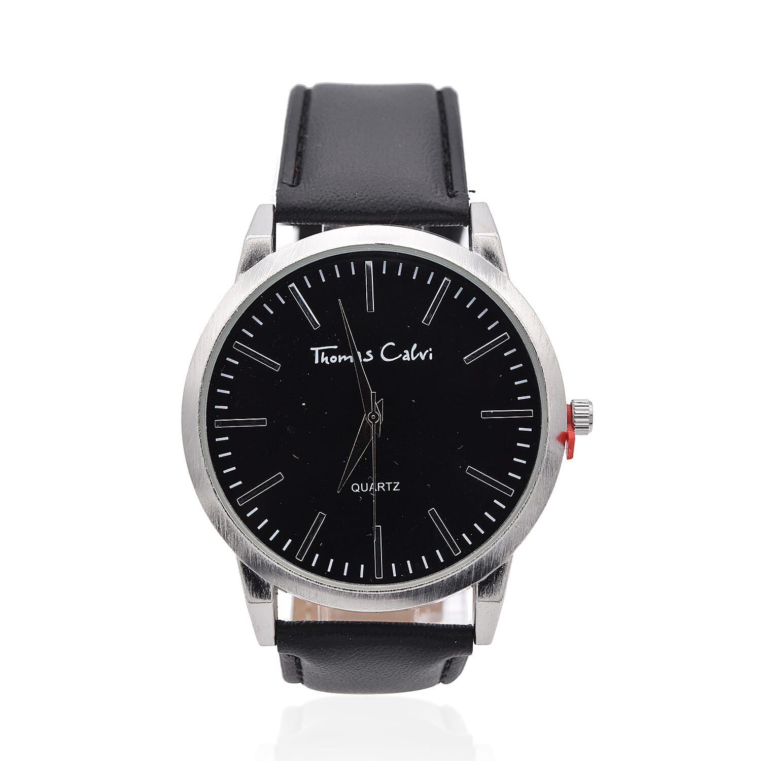 Thomas Calvi Silver Tone Sunray Dial Watch with Black Strap - 6298258 - TJC