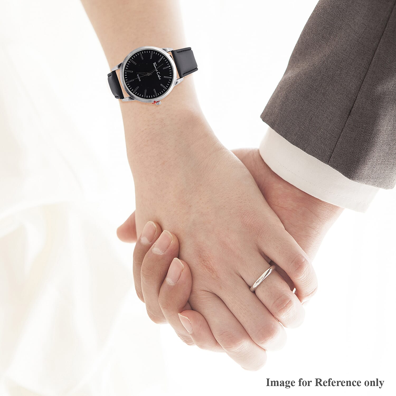 Thomas Calvi Silver Tone Sunray Dial Watch with Black Strap - 6298258 - TJC