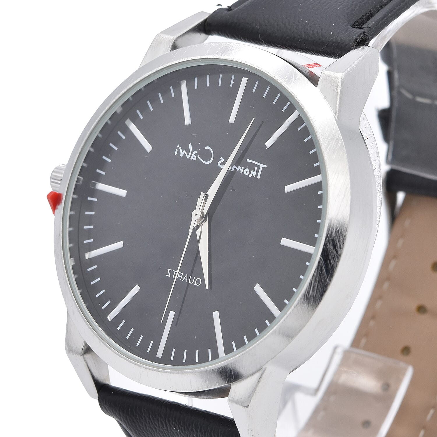 Thomas Calvi Silver Tone Sunray Dial Watch with Black Strap - 6298258 - TJC