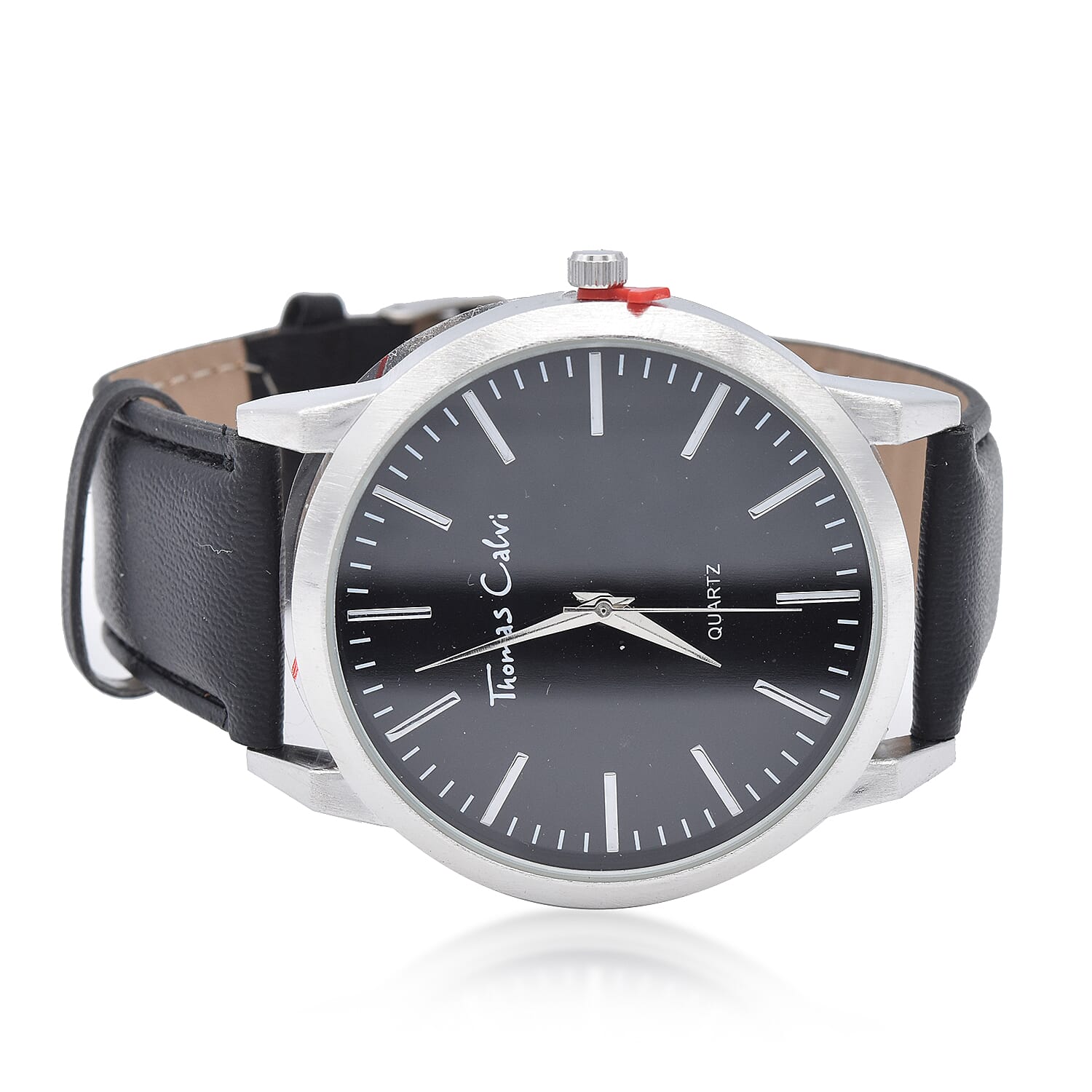 Thomas Calvi Silver Tone Sunray Dial Watch with Black Strap - 6298258 - TJC