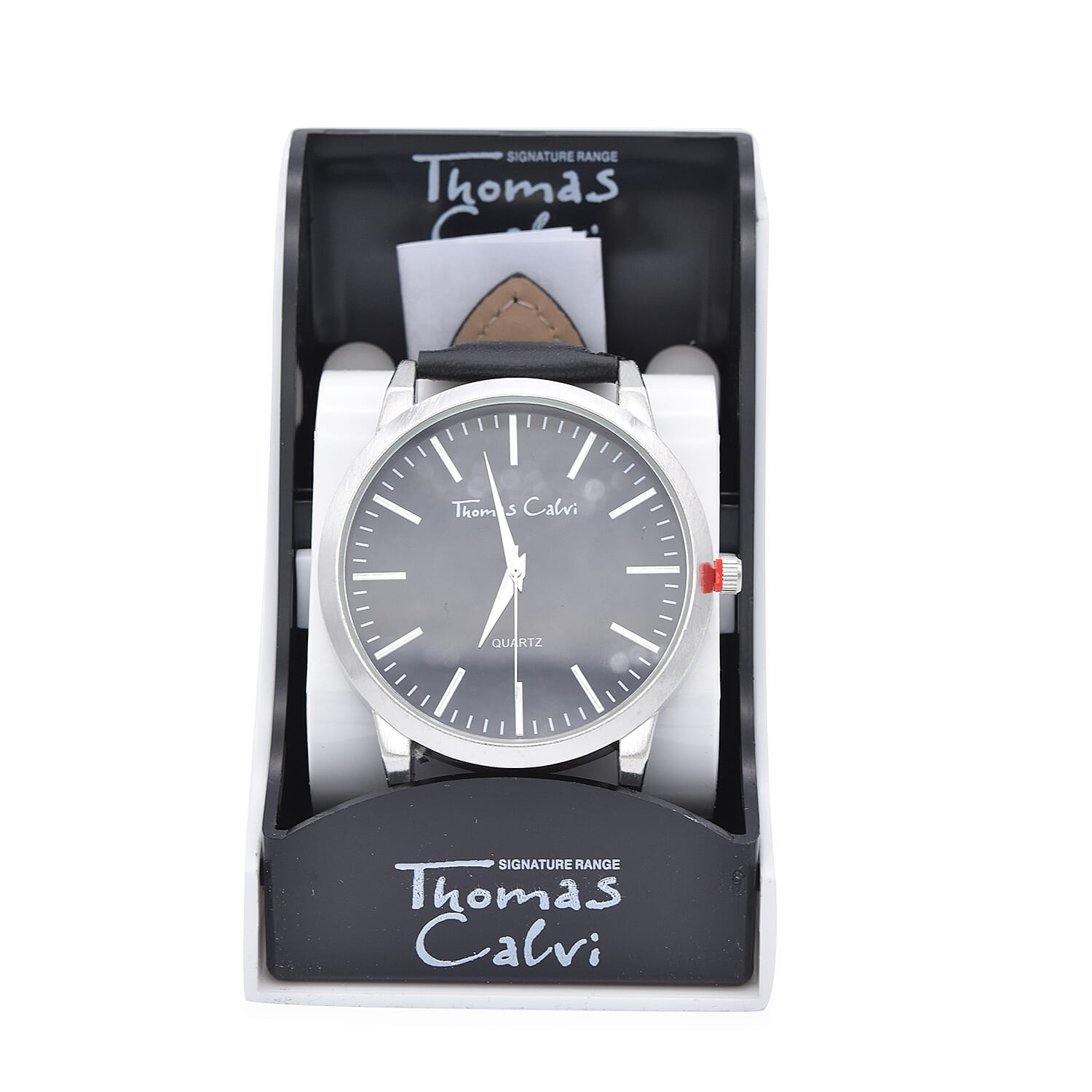 Thomas Calvi Silver Tone Sunray Dial Watch with Black Strap - 6298258 - TJC