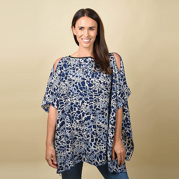 Leopard Print Blouse with Open Shoulder Design in Blue (Free Size ...