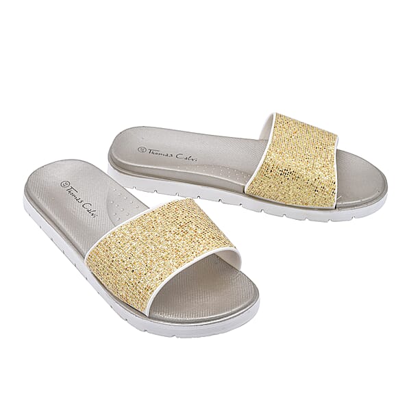 Thomas Calvi Slider Flip Flops in Golden Colour - 1616124683 - TJC