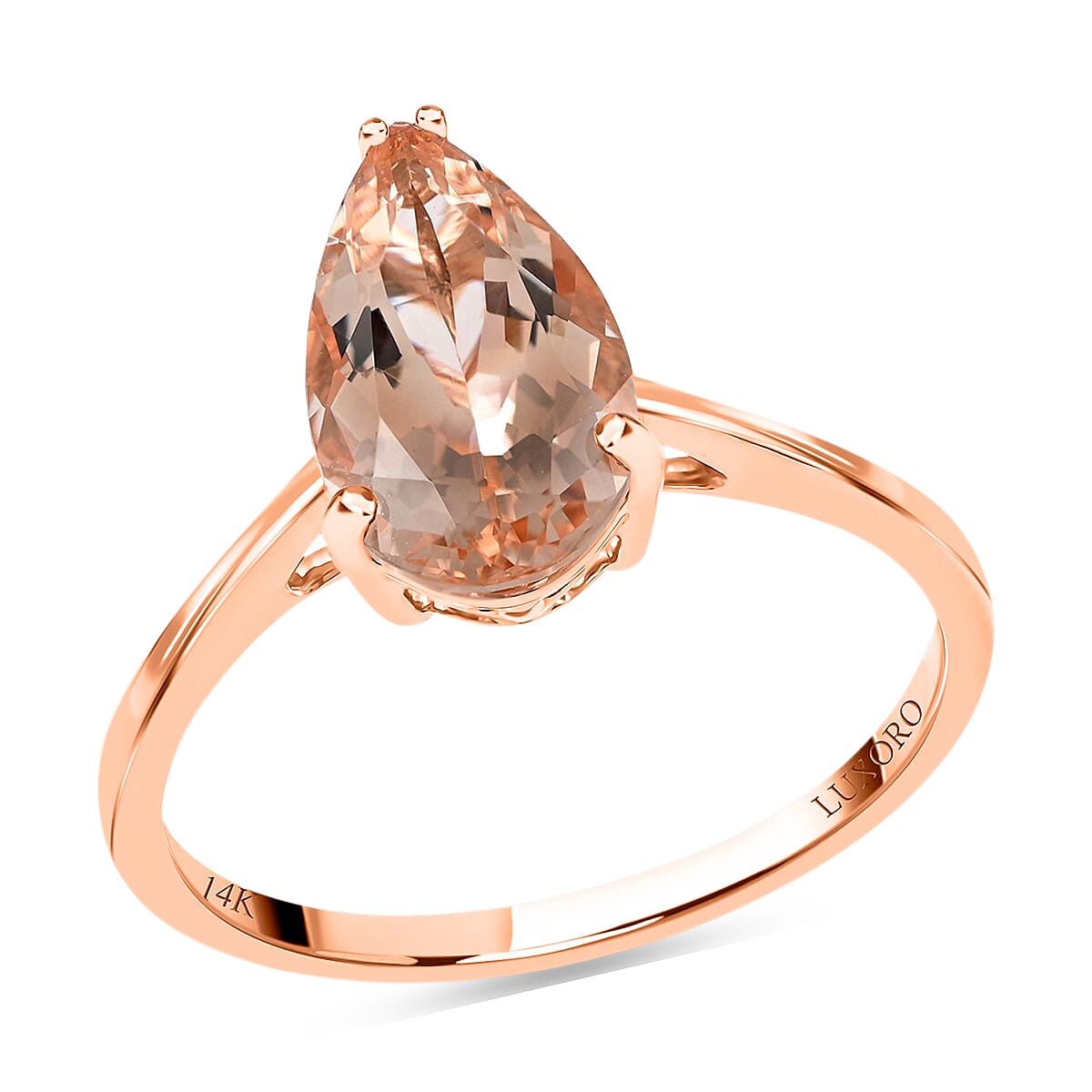 14K Rose Gold AAA Marropino Morganite Solitaire Ring 2.15 Ct ...