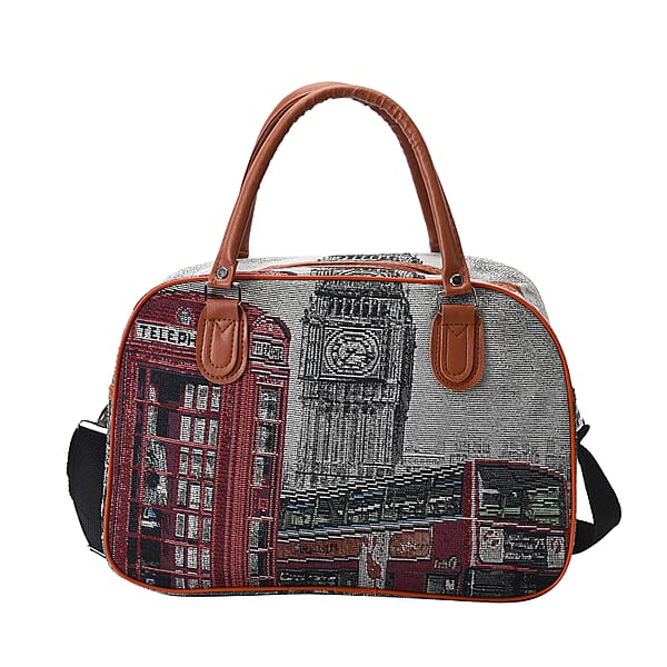 grey with city Travel Bag Material (Exterior) Jute (Interior) Polyester ...