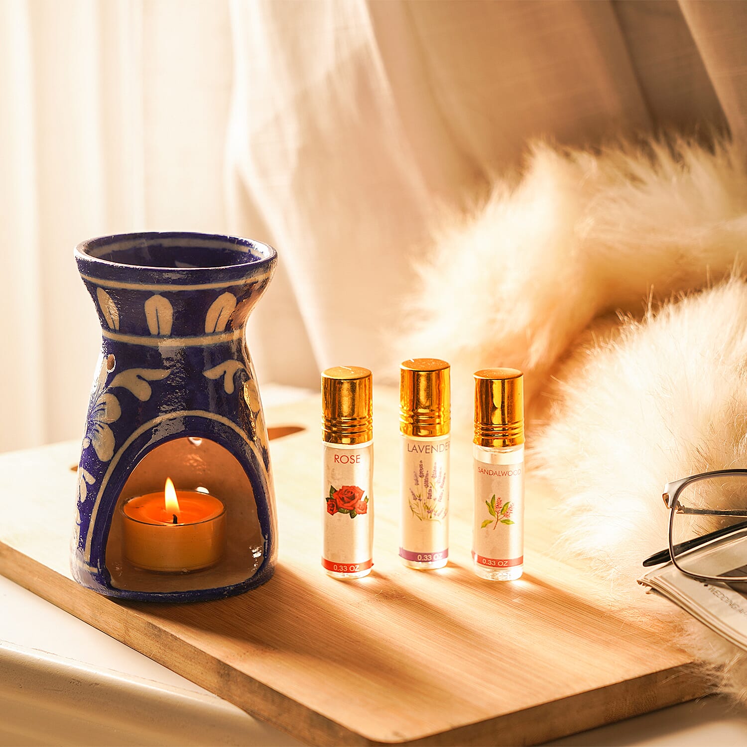 Hand Painted Ceramic Oil Diffuser - Blue - 1623000312 - TJC