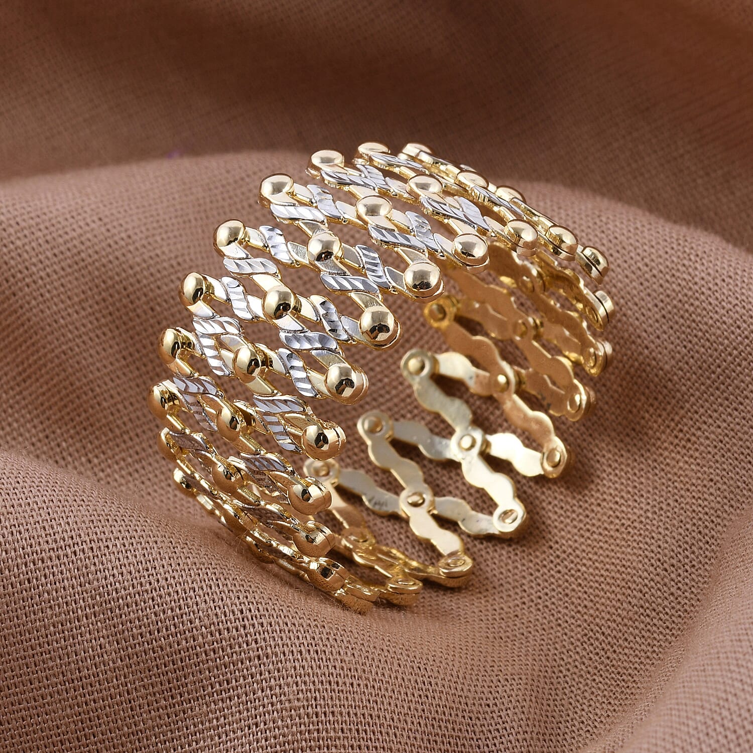 (Size J) 9K Yellow and White Gold Concertina Ring, Gold Wt. 8.08 Gms ...