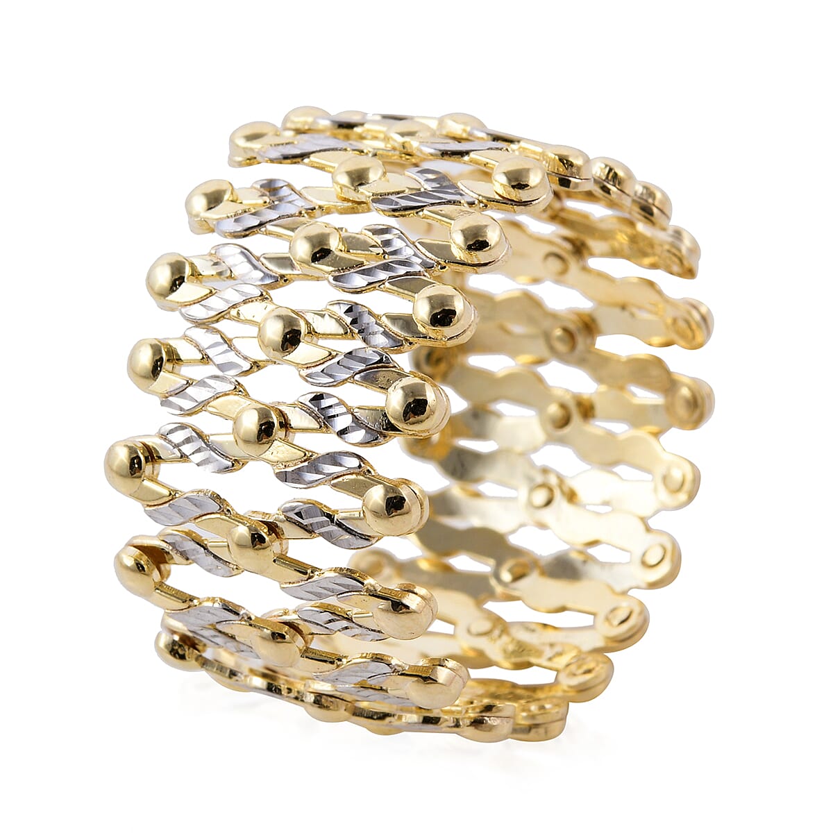 (Size J) 9K Yellow and White Gold Concertina Ring, Gold Wt. 8.08 Gms ...