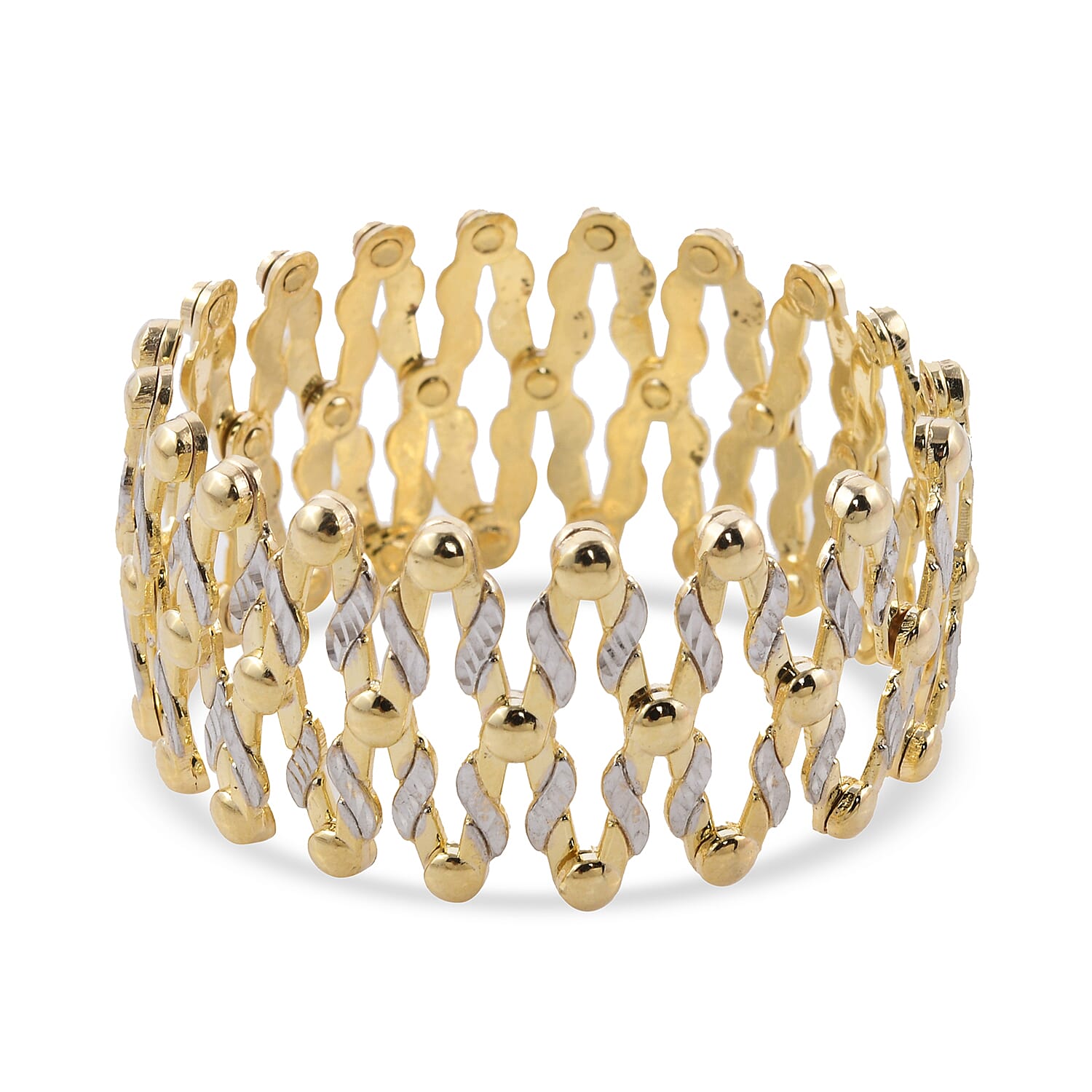 (Size J) 9K Yellow and White Gold Concertina Ring, Gold Wt. 8.08 Gms ...