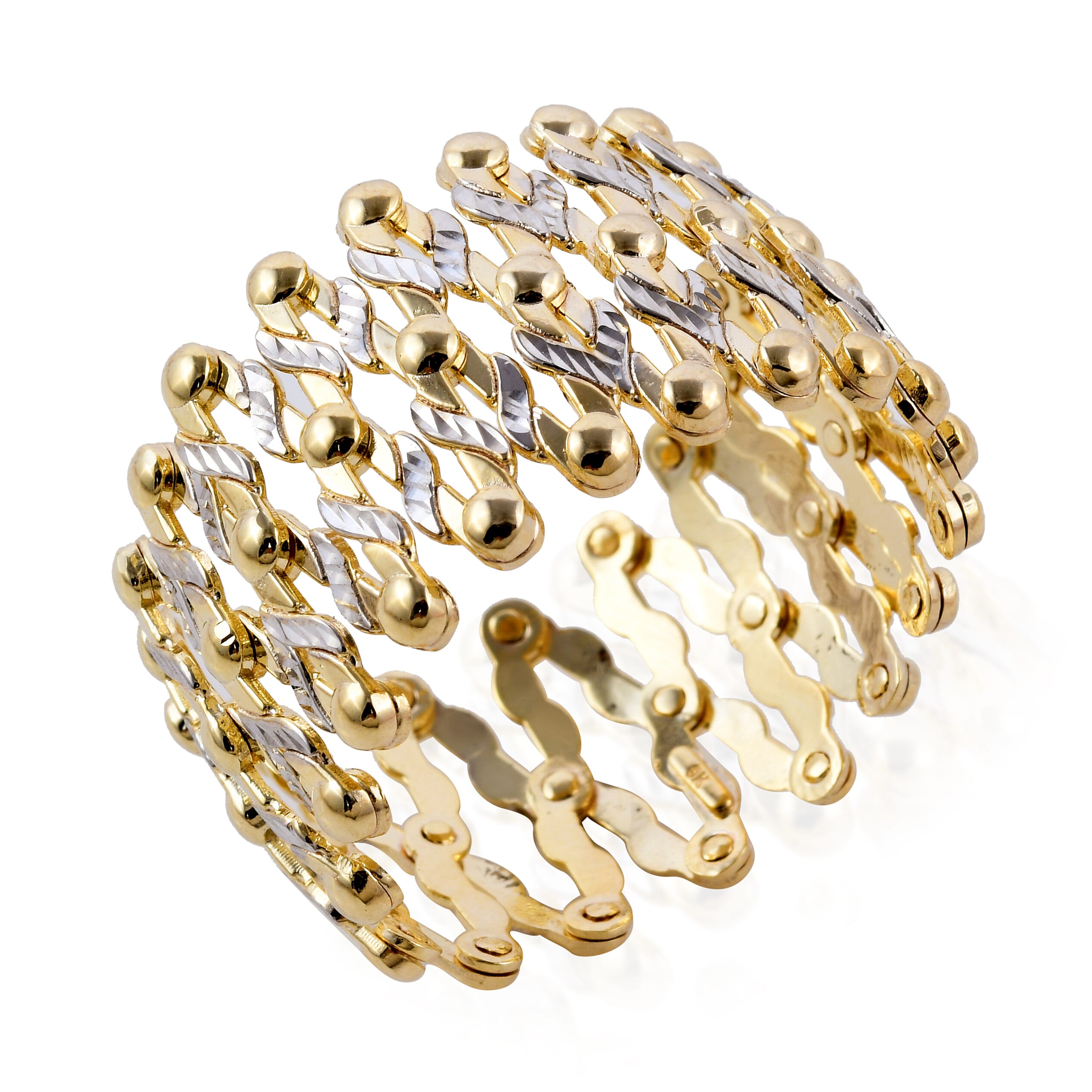 (Size J) 9K Yellow and White Gold Concertina Ring, Gold Wt. 8.08 Gms ...