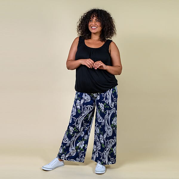 TAMSY Wide Leg Floral Printed Trousers - Navy - 6348147 - TJC