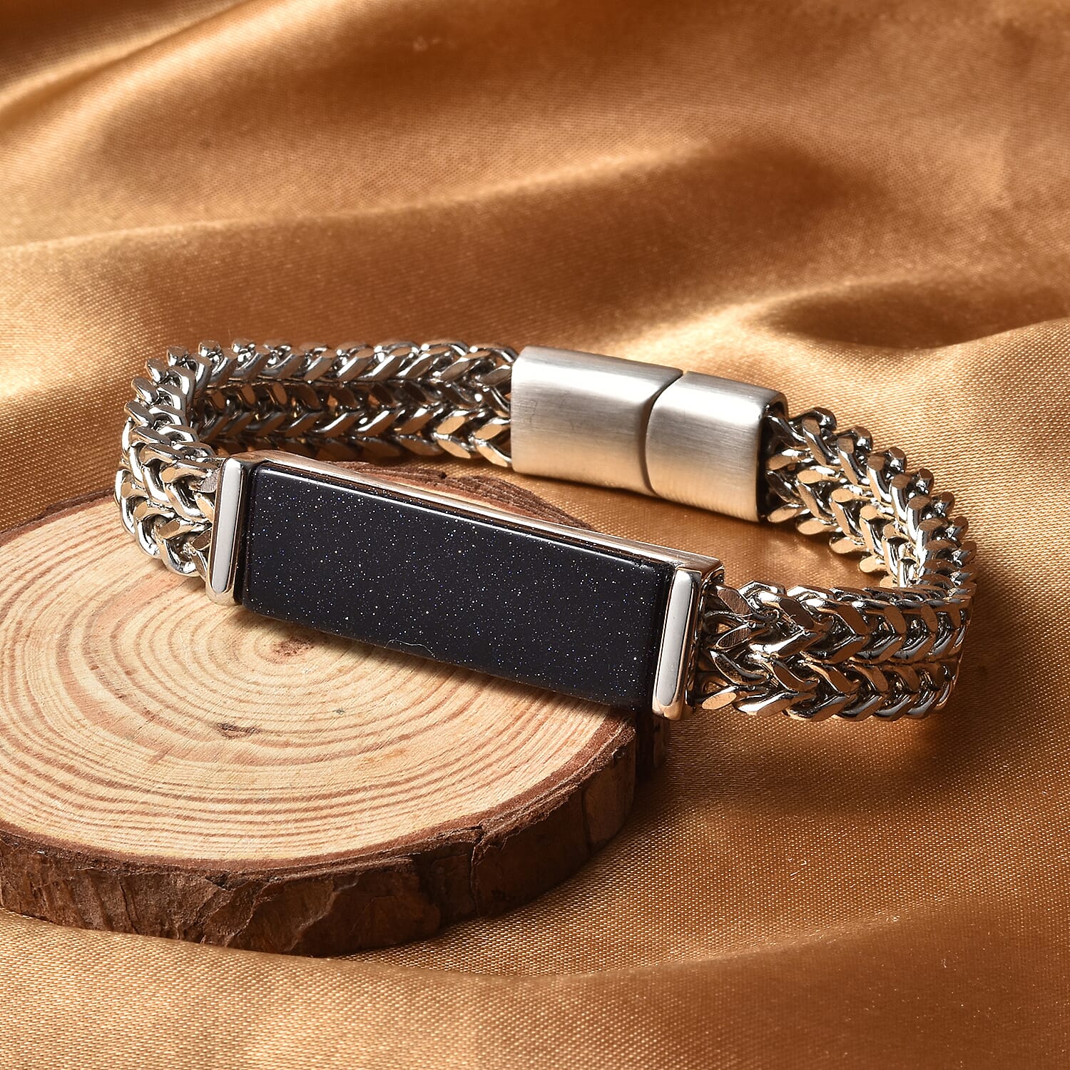 Blue Sandstone Franco Bracelet (Size - 8) in Stainless Steel 17.00 Ct ...