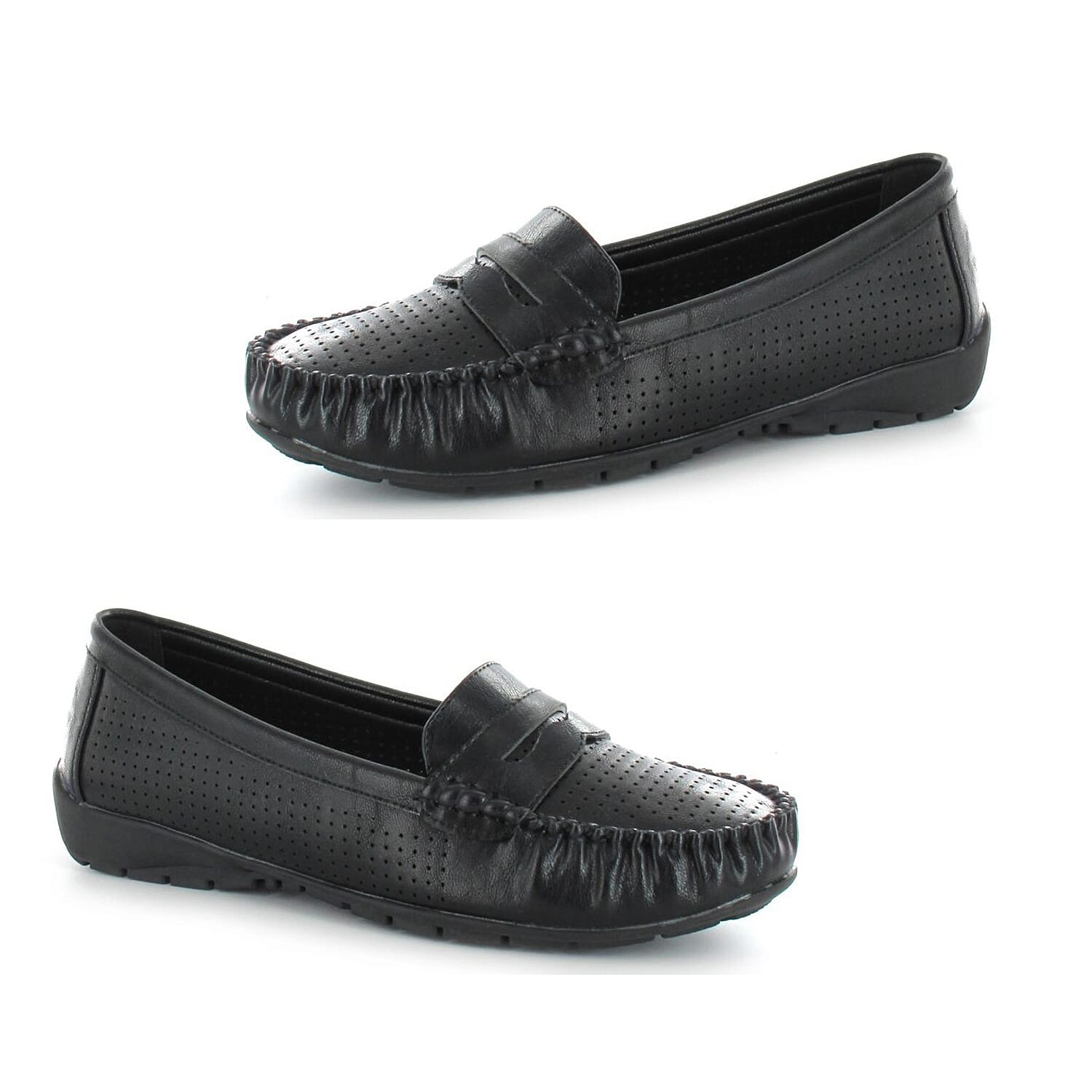 Ella Perforated Detailing Faux-Leather Loafers - Black - 6527150 - TJC