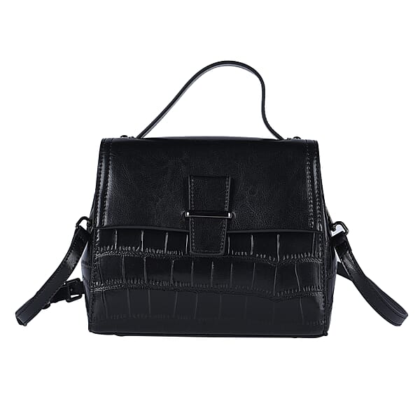 SENCILLEZ Black Genuine Leather Convertible Bag - 1627596575 - TJC
