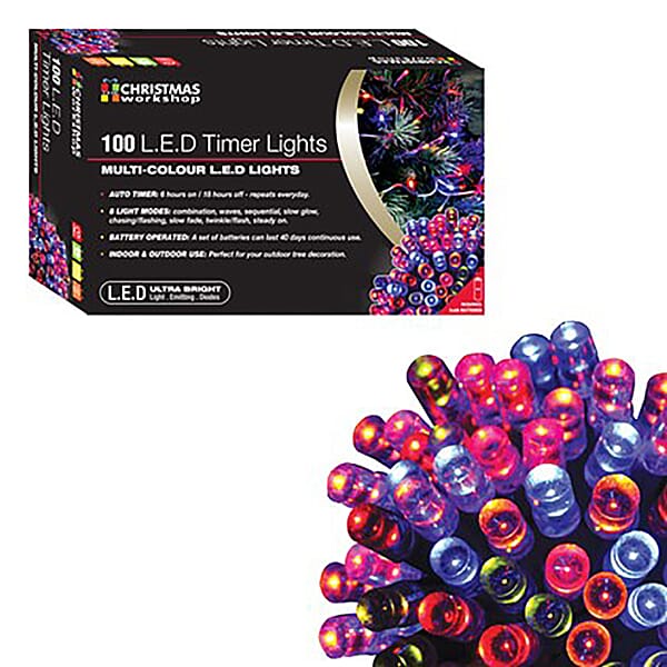 100 Multi Colour LED Battery Operated Timer Lights - 6872379 - TJC