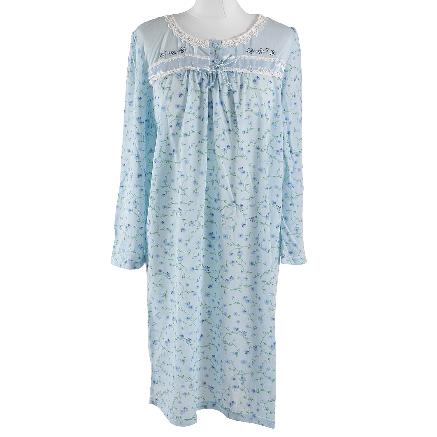 Amanda Paige Sleepwear Light Blue Soft Knit Nightgown in Floral Pattern ...