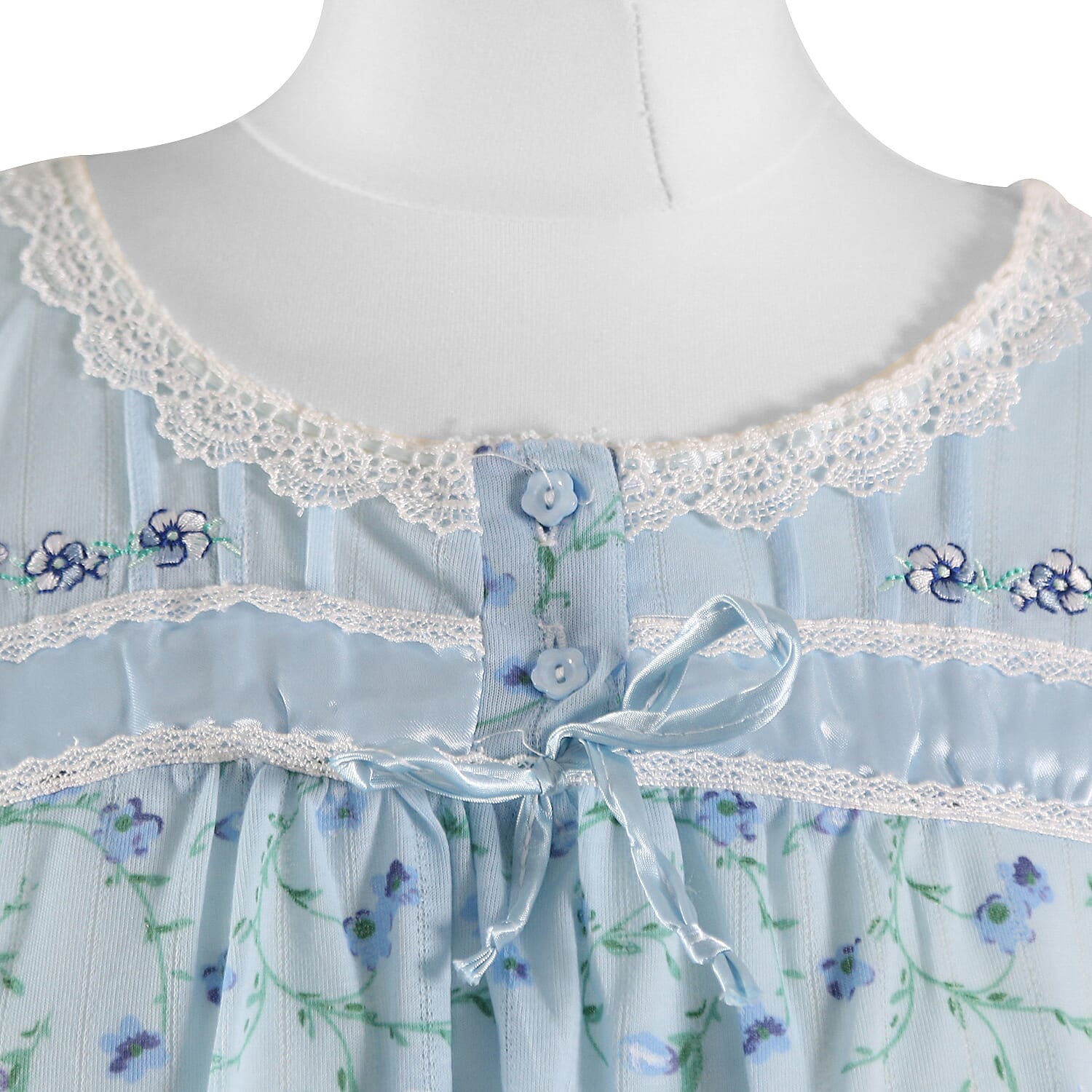 Amanda Paige Sleepwear Light Blue Soft Knit Nightgown in Floral Pattern ...