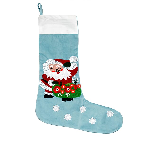 Velvet Christmas Embroidered Hanging-Stocking Sock - Turquoise ...