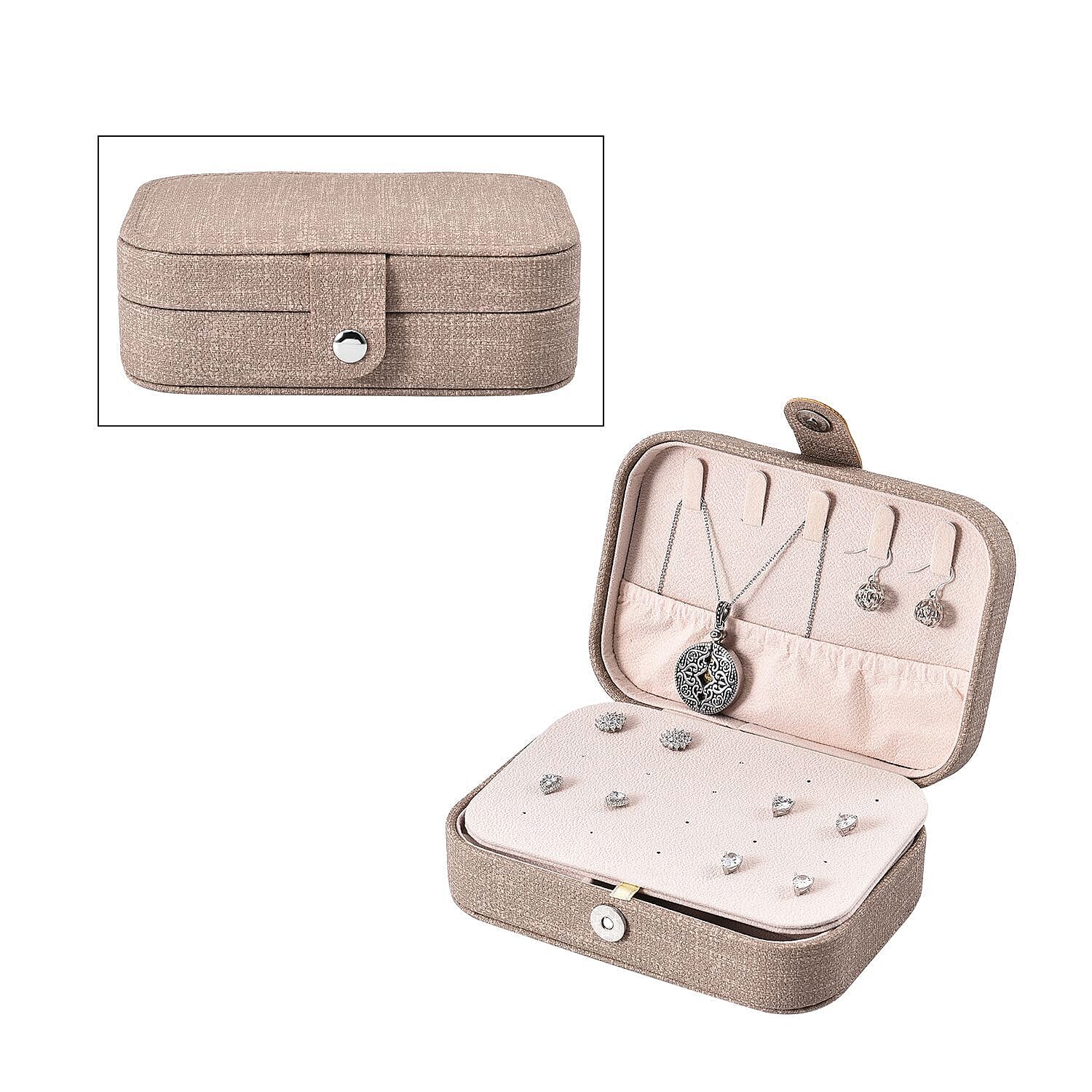 Texture Jewellery Organiser with Button Closure - Khaki - 7012895 - TJC