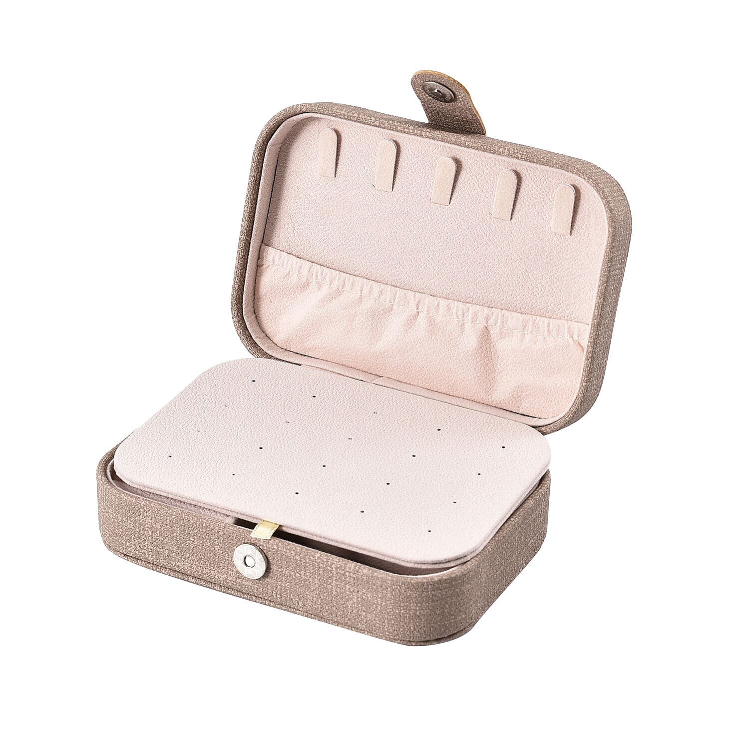 Texture Jewellery Organiser with Button Closure - Khaki - 7012895 - TJC