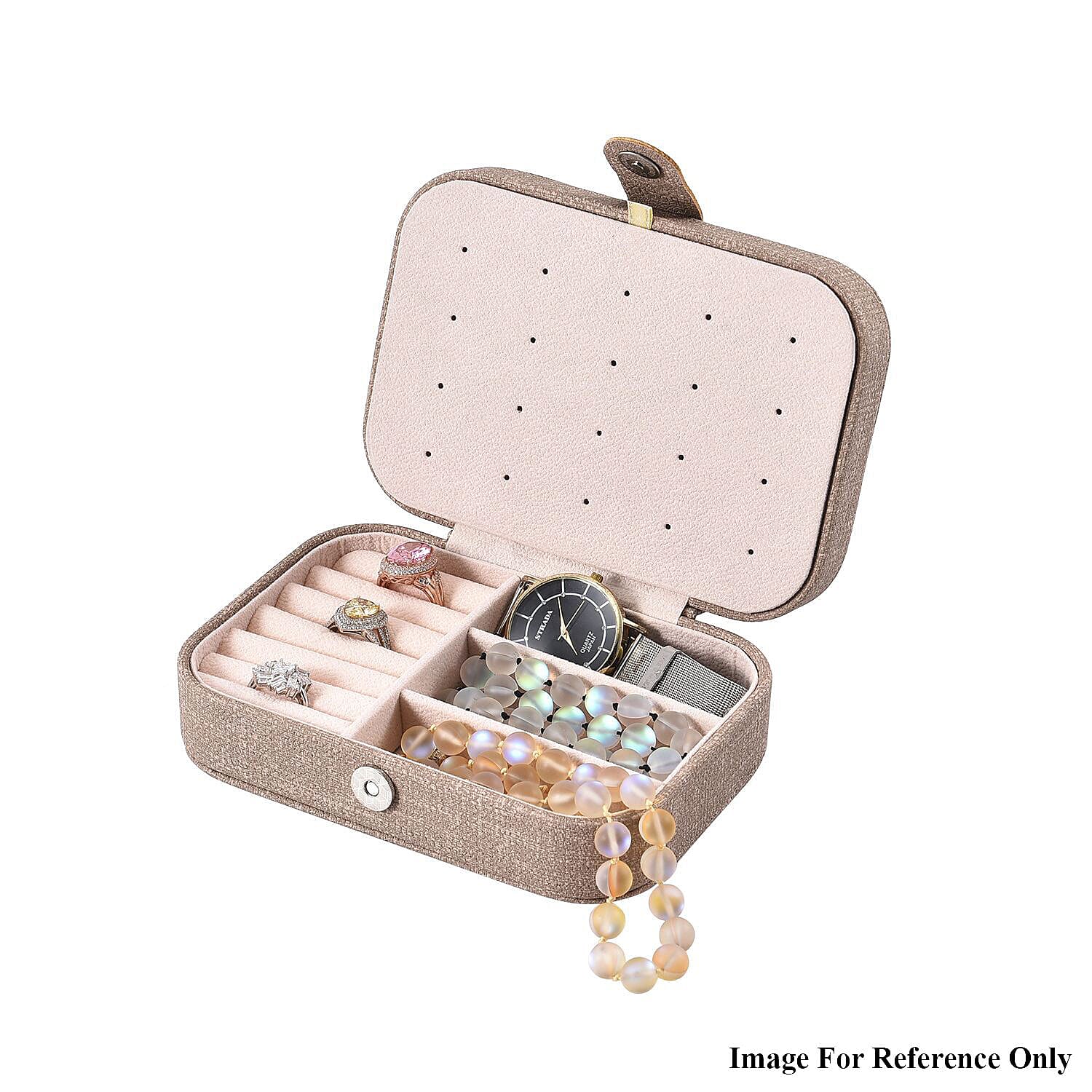 Texture Jewellery Organiser with Button Closure - Khaki - 7012895 - TJC