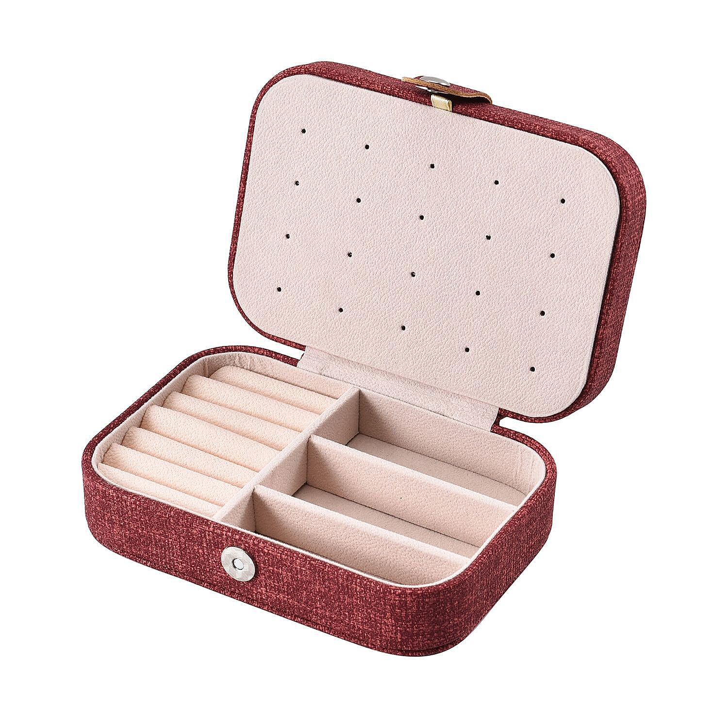 Texture Jewellery Organiser with Button Closure (Size 16x11x5 cm) - Red ...