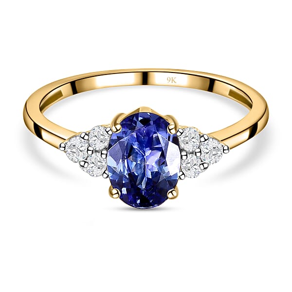 9K Yellow Gold AA Tanzanite and Diamond I3 GH Classic Trilogy Solitaire ...