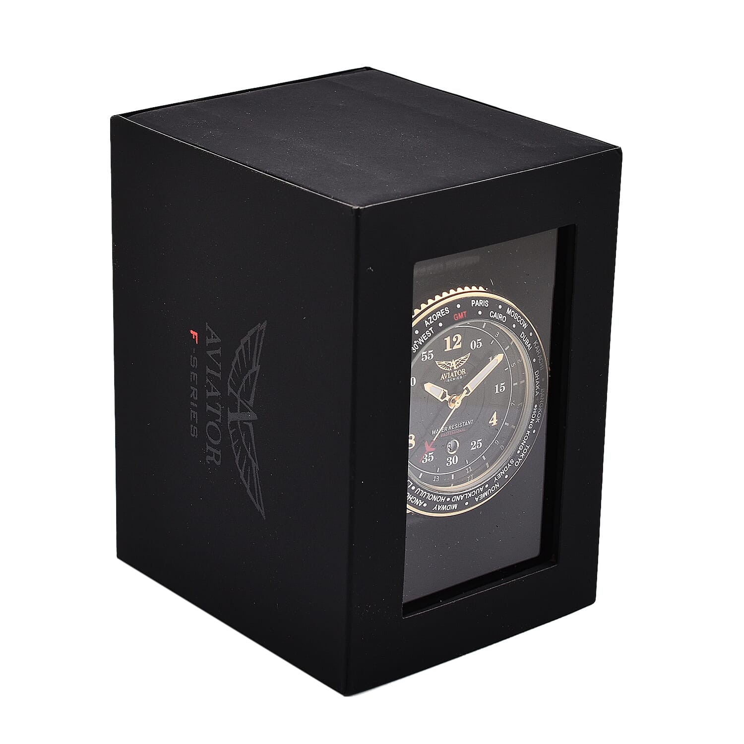 Closeout Deal - Aviator Mens Black Dial Watch with Black Leather Strap ...