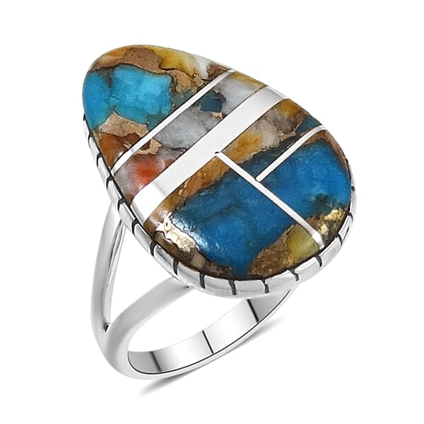 Santa Fe Collection - Spiny Turquoise Split Band Ring in Sterling ...