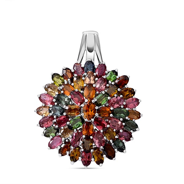 Multi-Tourmaline Cluster Pendant in Platinum Overlay Sterling Silver 11 ...