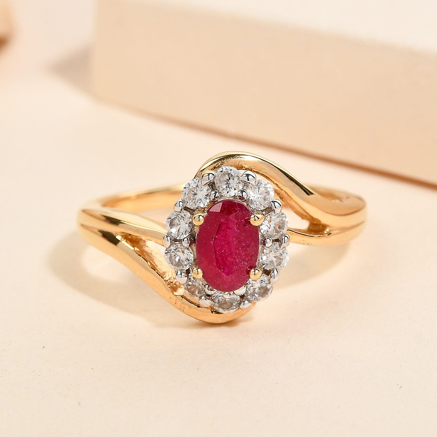 Fissure Filled Ruby and Natural Cambodian Zircon Ring in 18K Vermeil Yellow Gold Plated Sterling ...