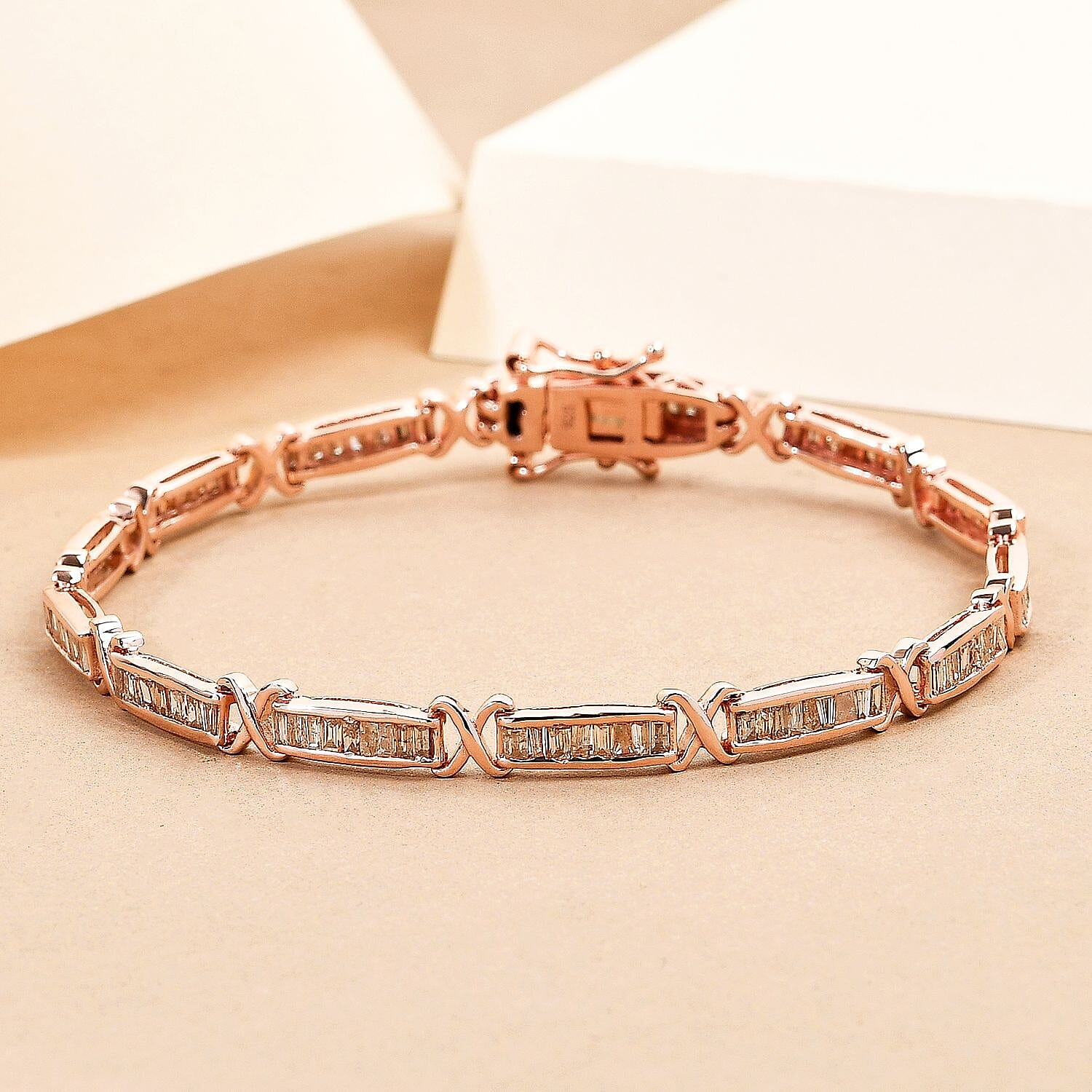 Natural Champagne Diamond Bracelet (Size - 8) in 18K Vermeil Rose Gold ...