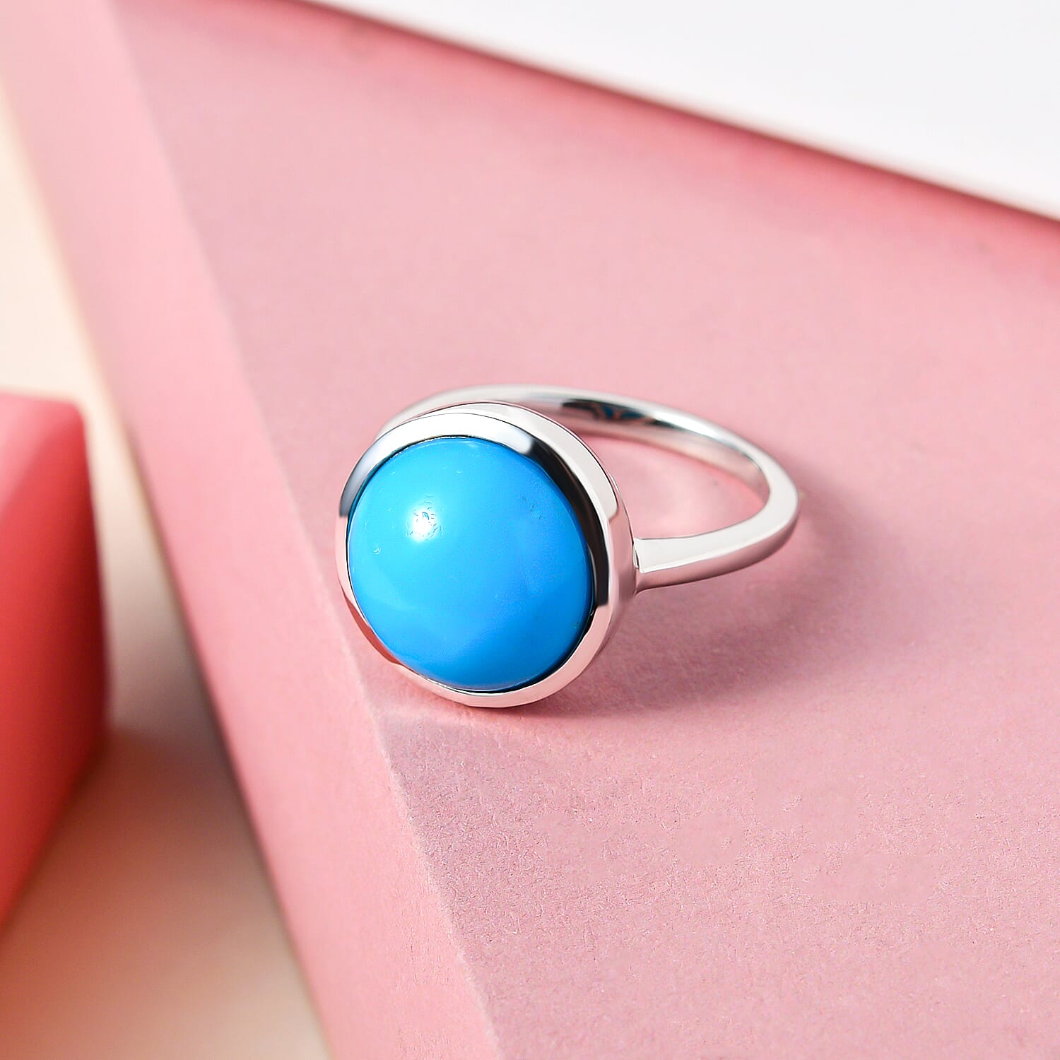 Arizona Sleeping Beauty Turquoise Solitaire Ring in Platinum Overlay ...