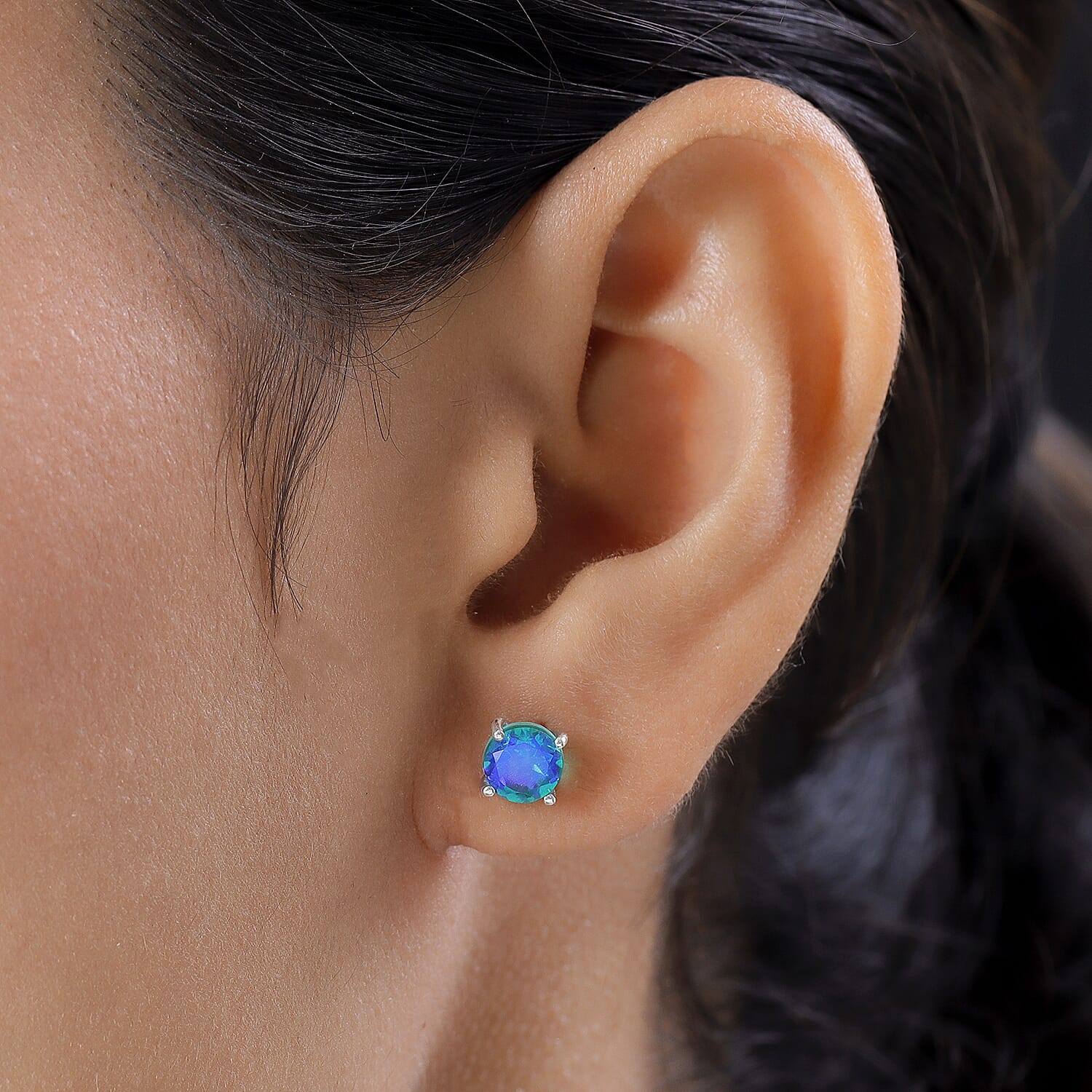 Peacock Triplet Quartz Stud Earrings (With Push Back) in Platinum ...