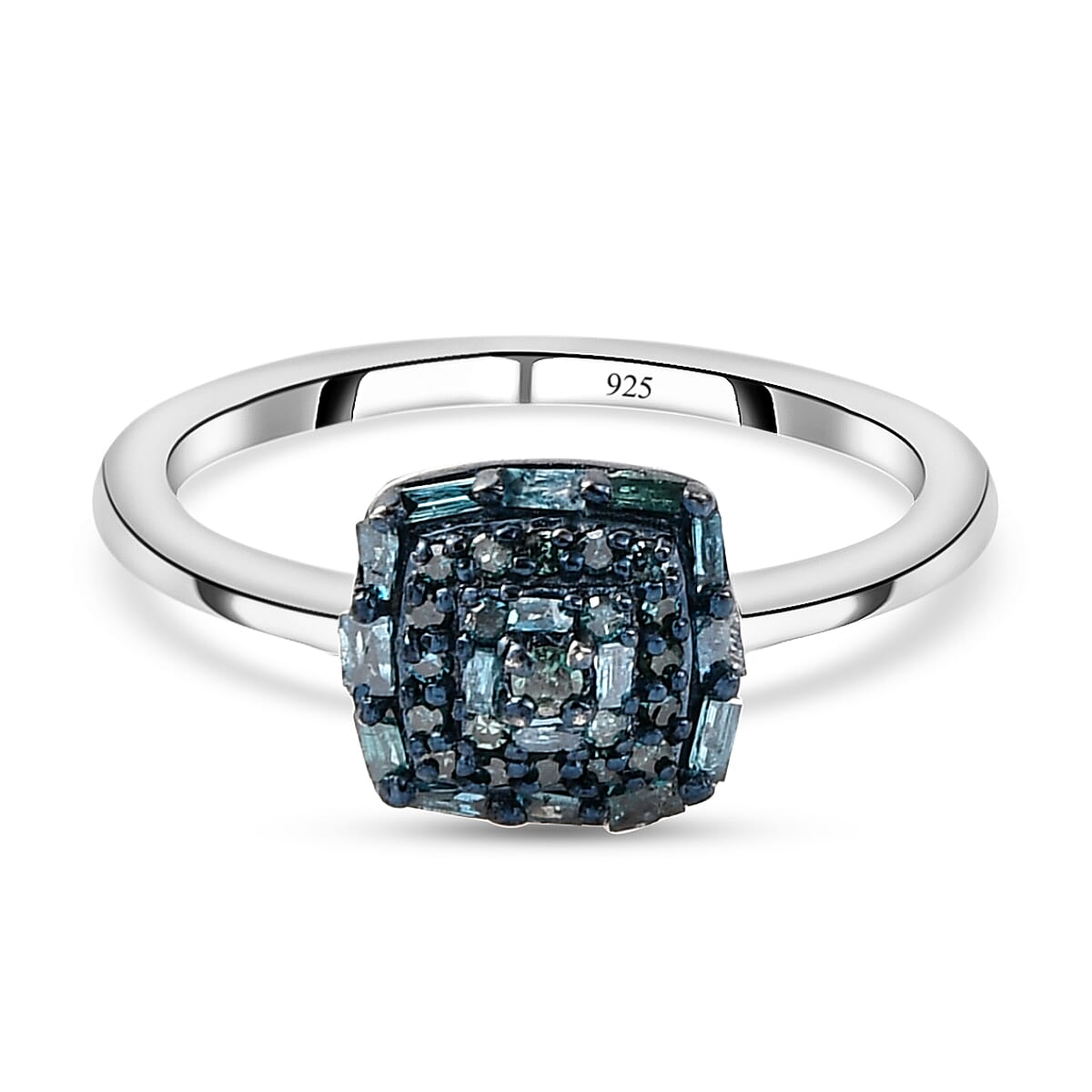 Blue Diamond Cluster Ring in Platinum Overlay Sterling Silver 0.25 Ct ...