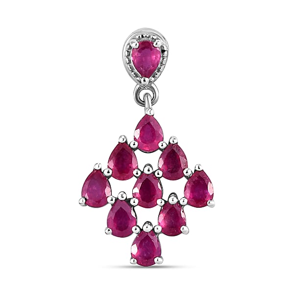 Cabo Delgado Ruby Cluster Pendant in Platinum Overlay Sterling Silver 2 ...