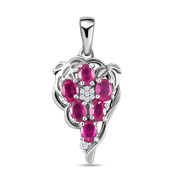 Cabo Delgado Ruby and Natural Cambodian Zircon Cluster Pendant in ...