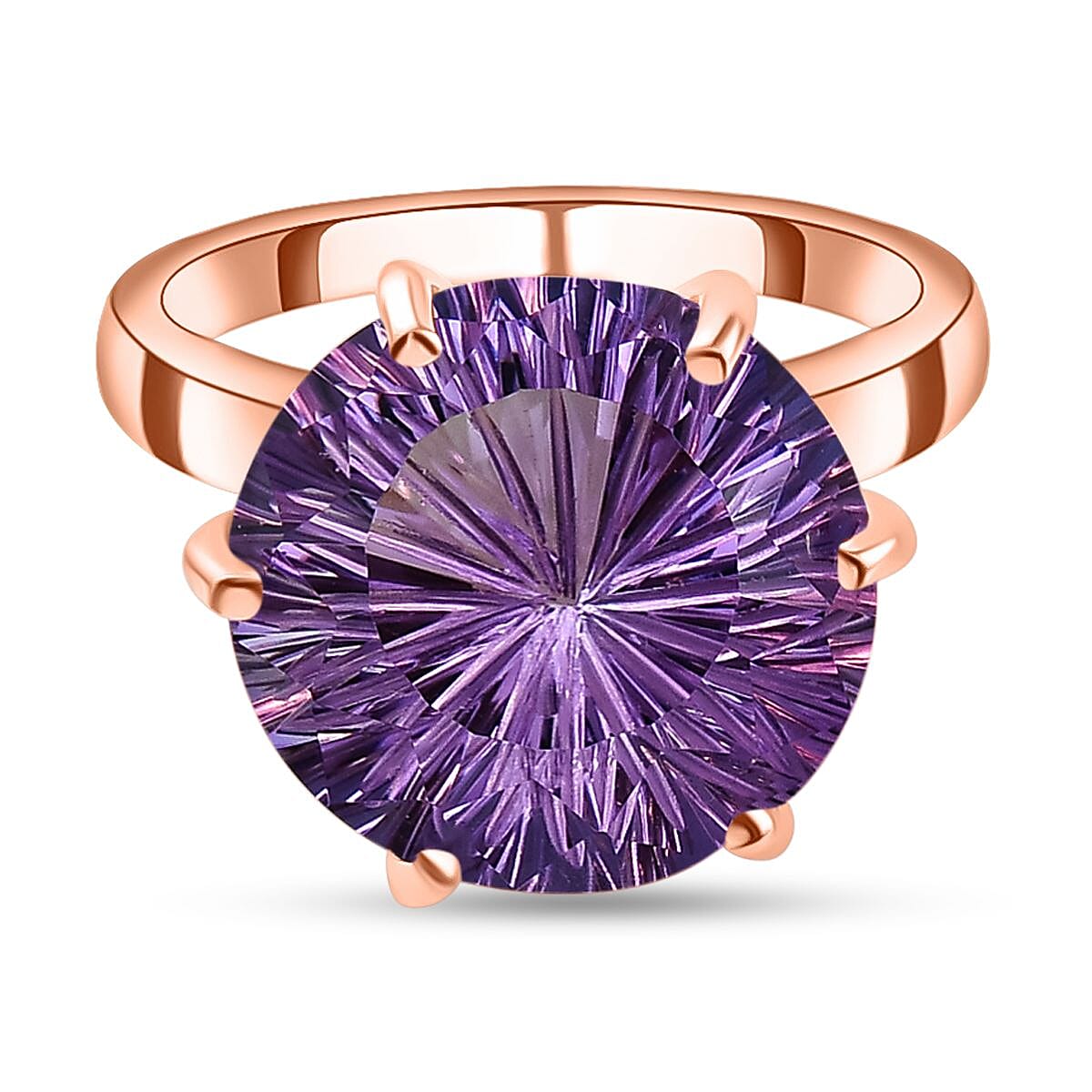Hanabi Cut Rose De France Amethyst Solitaire Ring in 18K Vermeil Rose ...