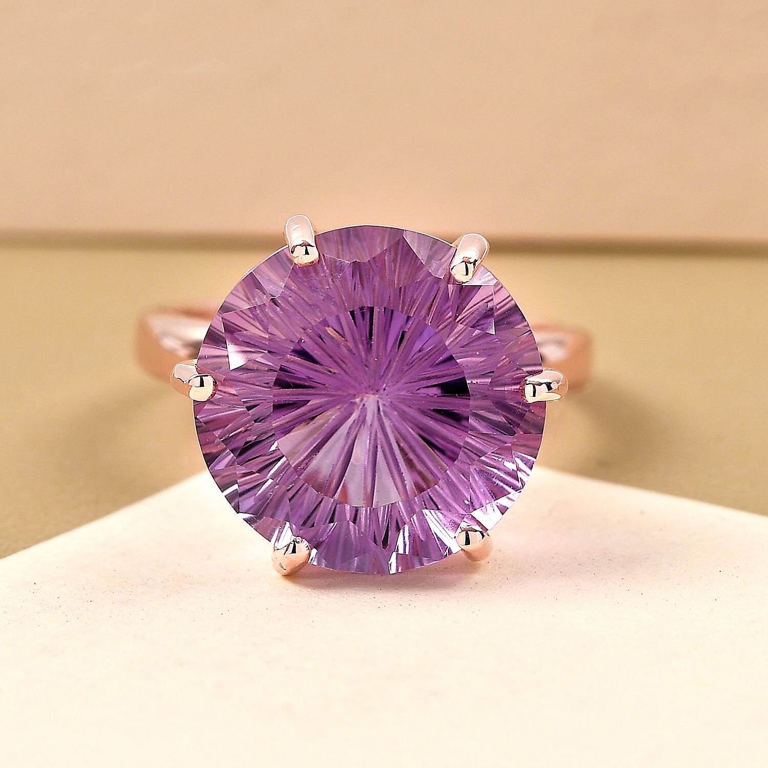 Hanabi Cut Rose De France Amethyst Solitaire Ring in 18K Vermeil Rose ...