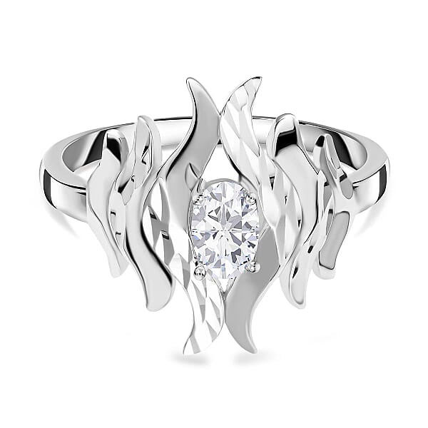 Lucy Q Flame Collection - Moissanite Cocktail Ring in Rhodium Overlay ...