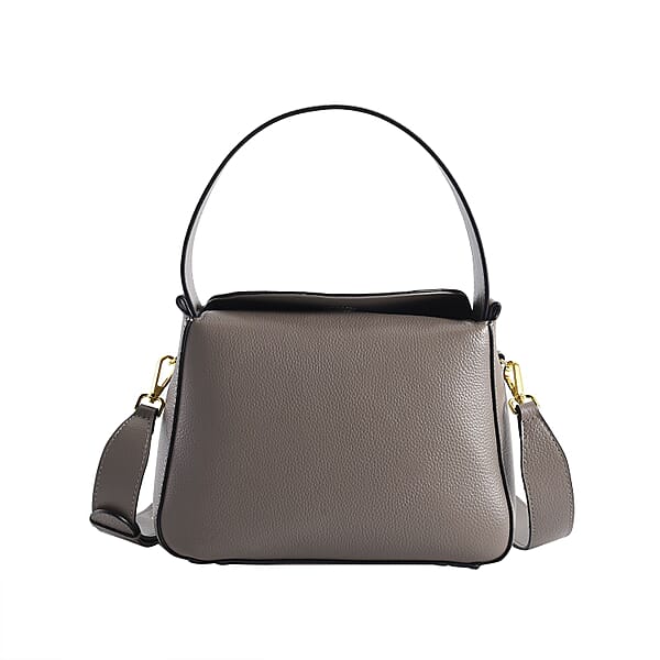 Genuine Leather Solid Crossbody Bag - Grey - 7126426 - TJC