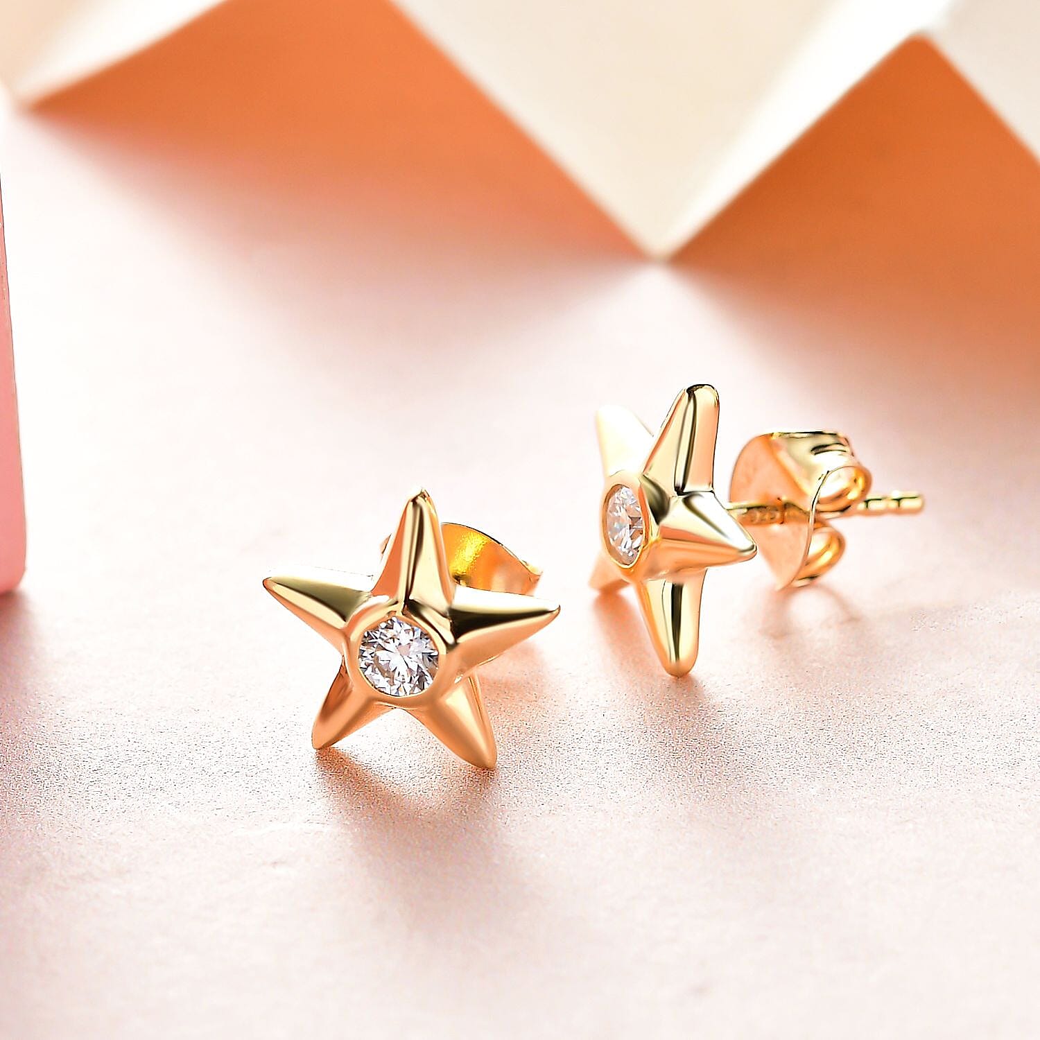 Moissanite Star Earrings (with Push Post) in Sterling Silver with 18K ...